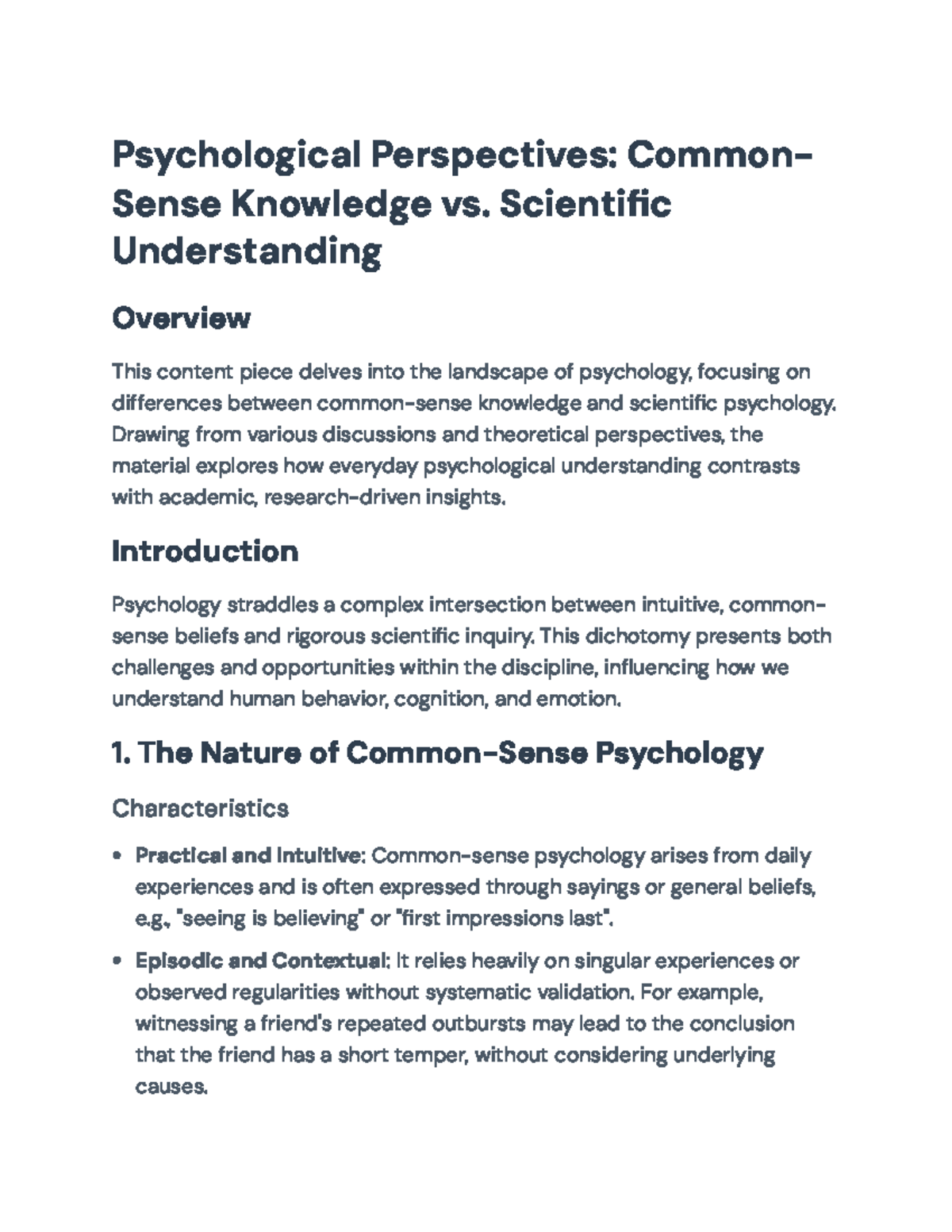 Psychological Perspectives: Common-Sense vs. Scientific Approaches ...