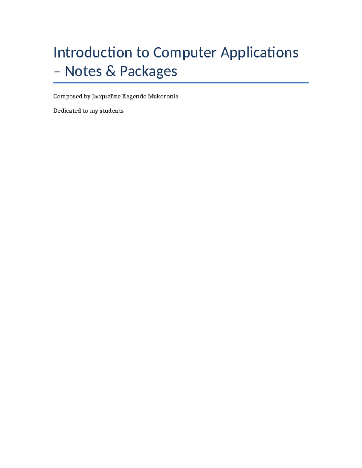 ICT 101: Comprehensive Notes on Computer Applications - Studocu