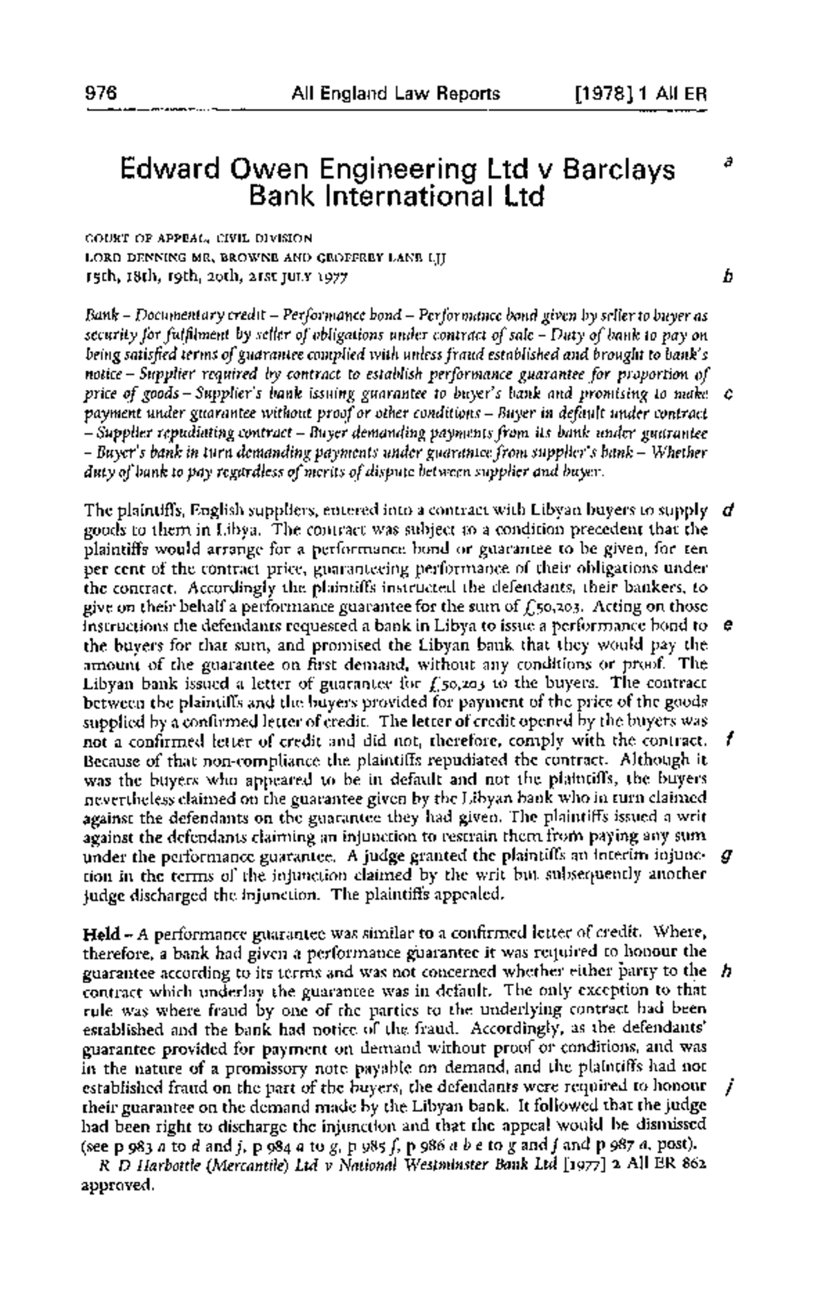 CA 976 Edward Owen Engineering Ltd v Barclays Bank International ...
