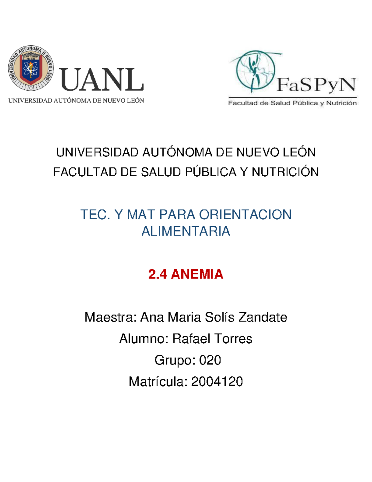 2.4 Anemia - Técnicas y Matemáticas para Orientación Alimentaria - Studocu