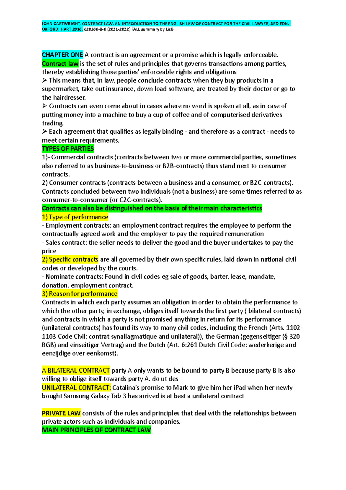 Contract LAW 1 [obligations & Contracts] book summary, - GLB ...