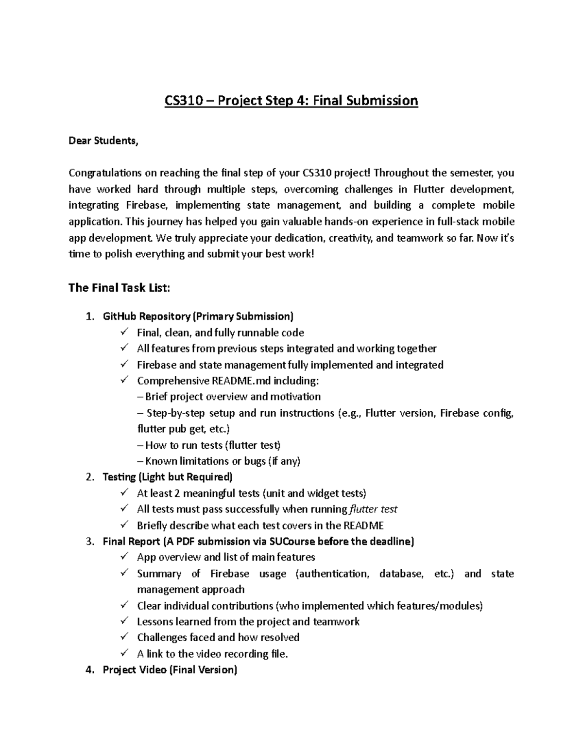 CS310 Project Step 4: Final Submission Guidelines and Checklist - Studocu