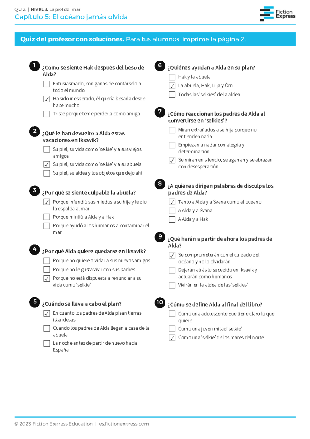 Quiz la piel del mar capitulo 5: Respuestas y Reflexiones - Studocu