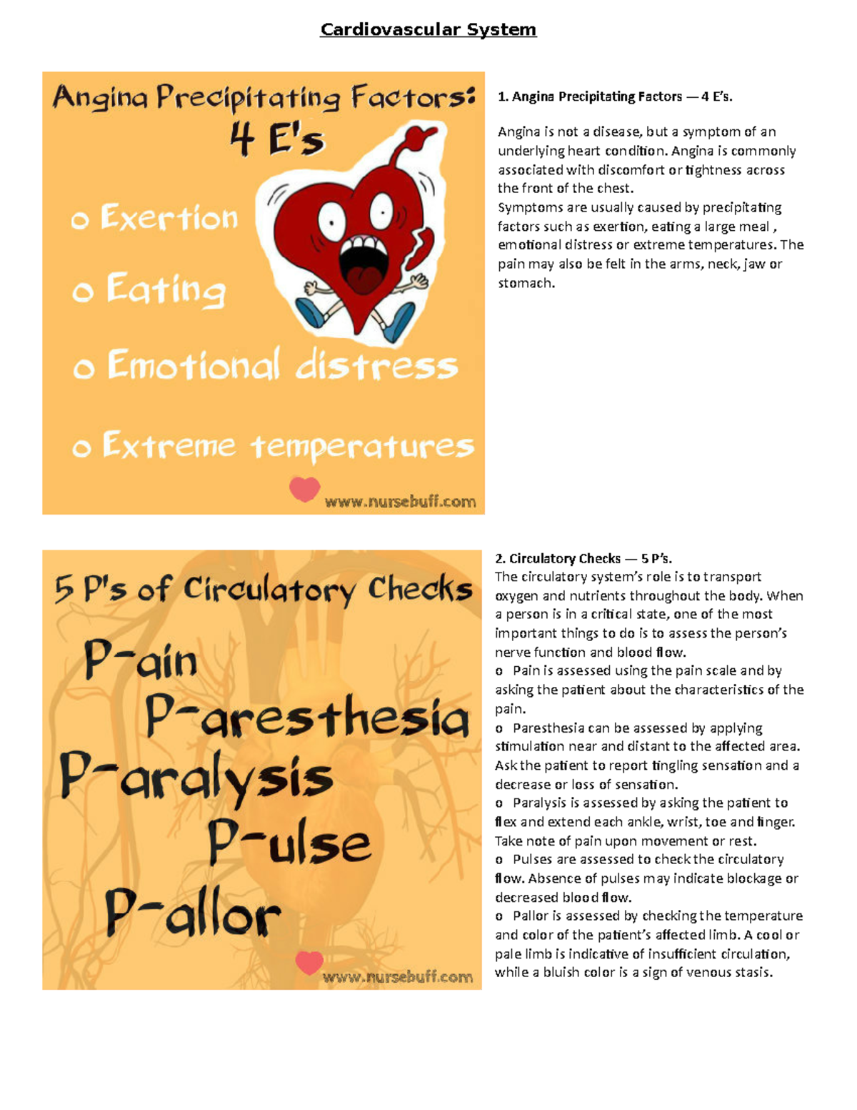 Mnemonics Cardiac - 1. Angina Precipitating Factors — 4 E’s. Angina is ...