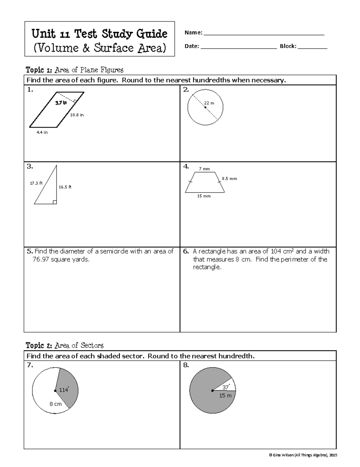Unit 11 Test Study Guide: Volume & Surface Area Concepts - Studocu