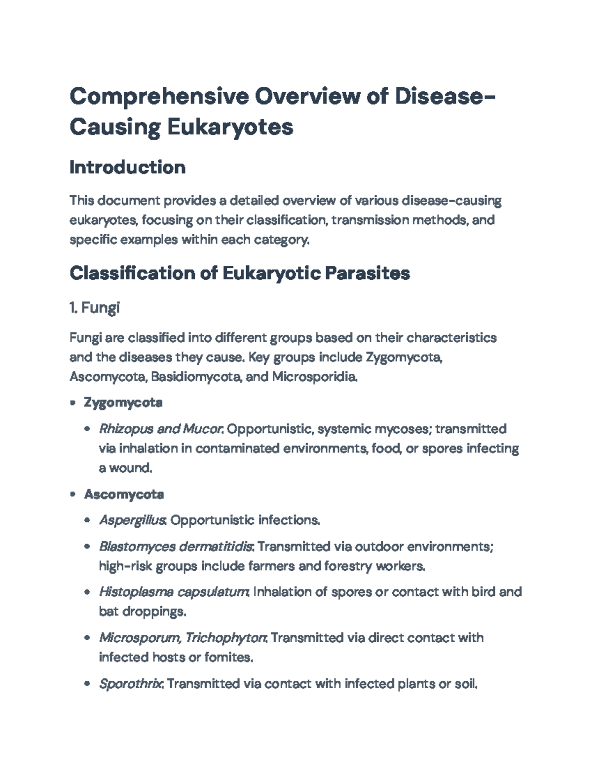 Comprehensive Overview of Eukaryotic Parasites and Their Diseases ...