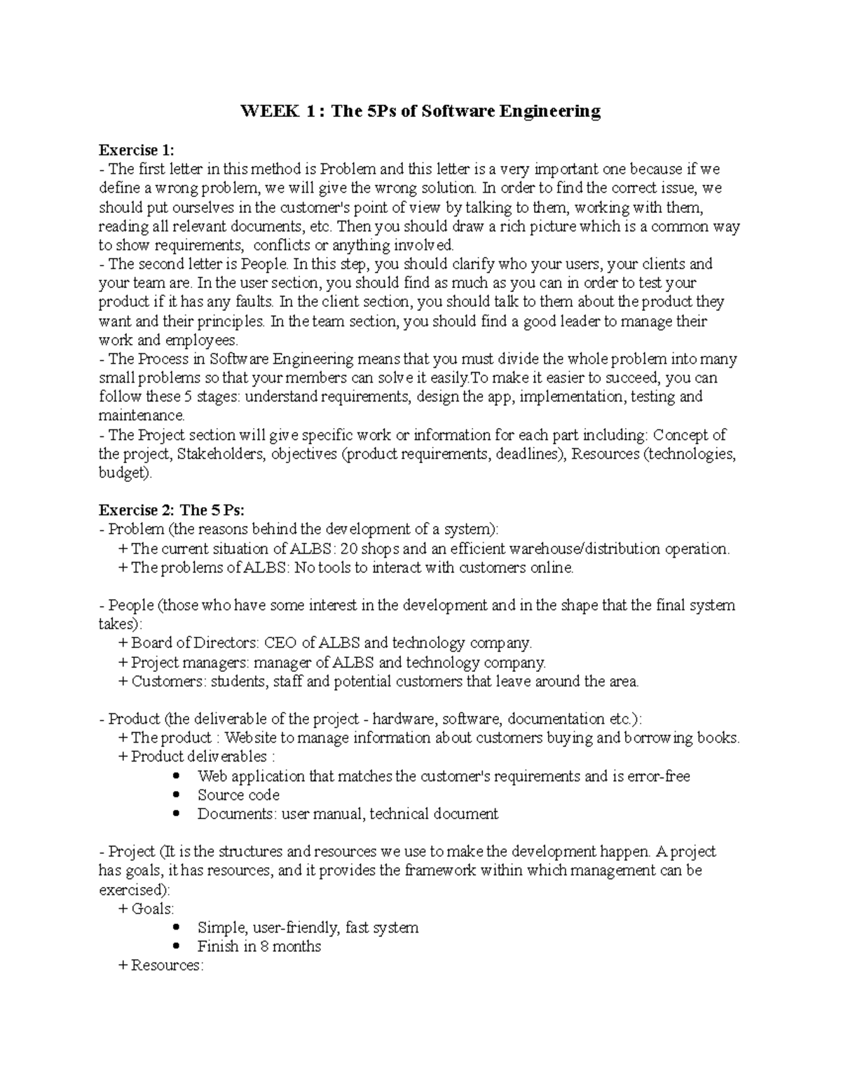 Software Engineering (CS101) - Week 1: The 5Ps Explained - Studocu