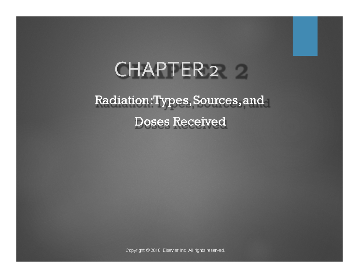 Radiation Types, Sources, and Doses: Chapter 2 Overview (Course Code ...