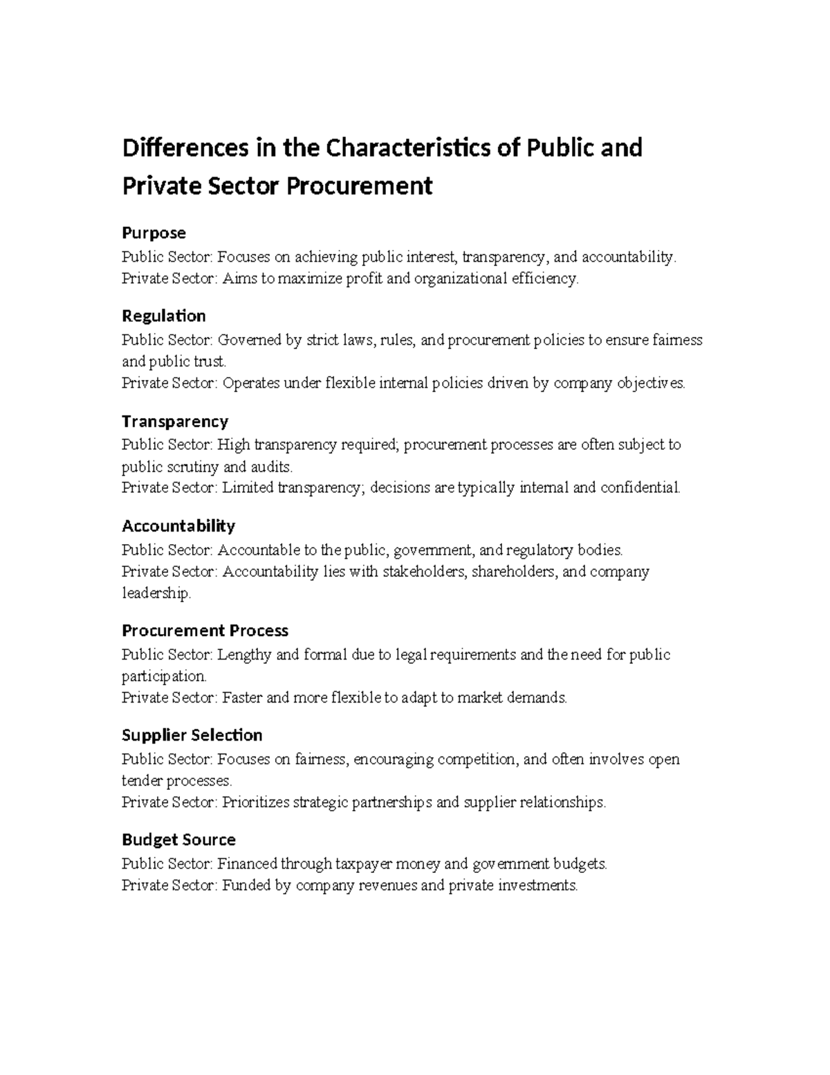 Differences in Public and Private Procurement - Differences in the Characteristics of Public and ...