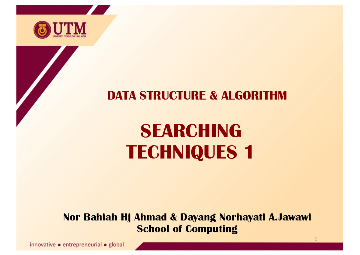 DSA Chapter 6b Binary Search - SEARCHING TECHNIQUES 1 DATA STRUCTURE & ALGORITHM Nor Bahiah Hj ...