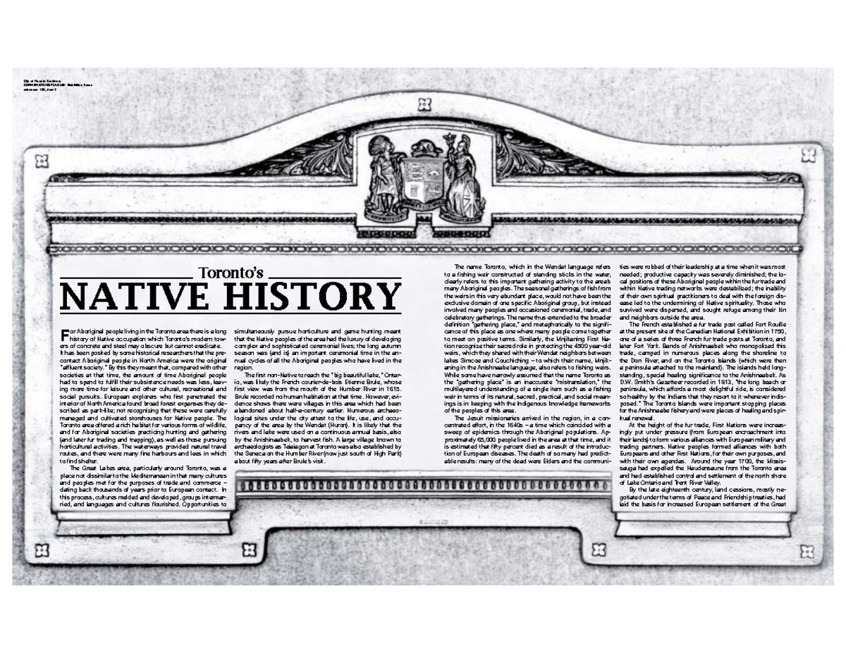Toronto's Native History: Insights from the CORNERSTONE PLAQUE ...