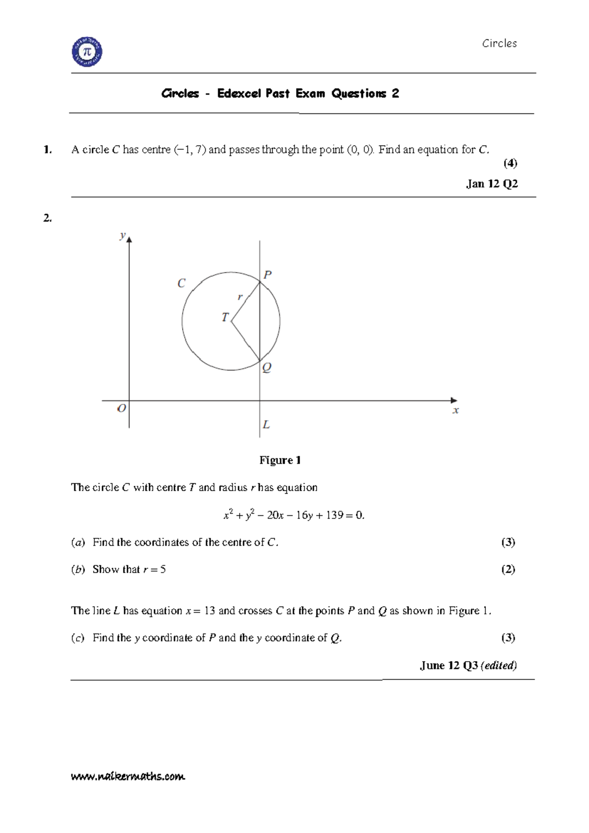 Circles Edexcel Past Exam Questions - HAJi2ns Analysis - Studocu