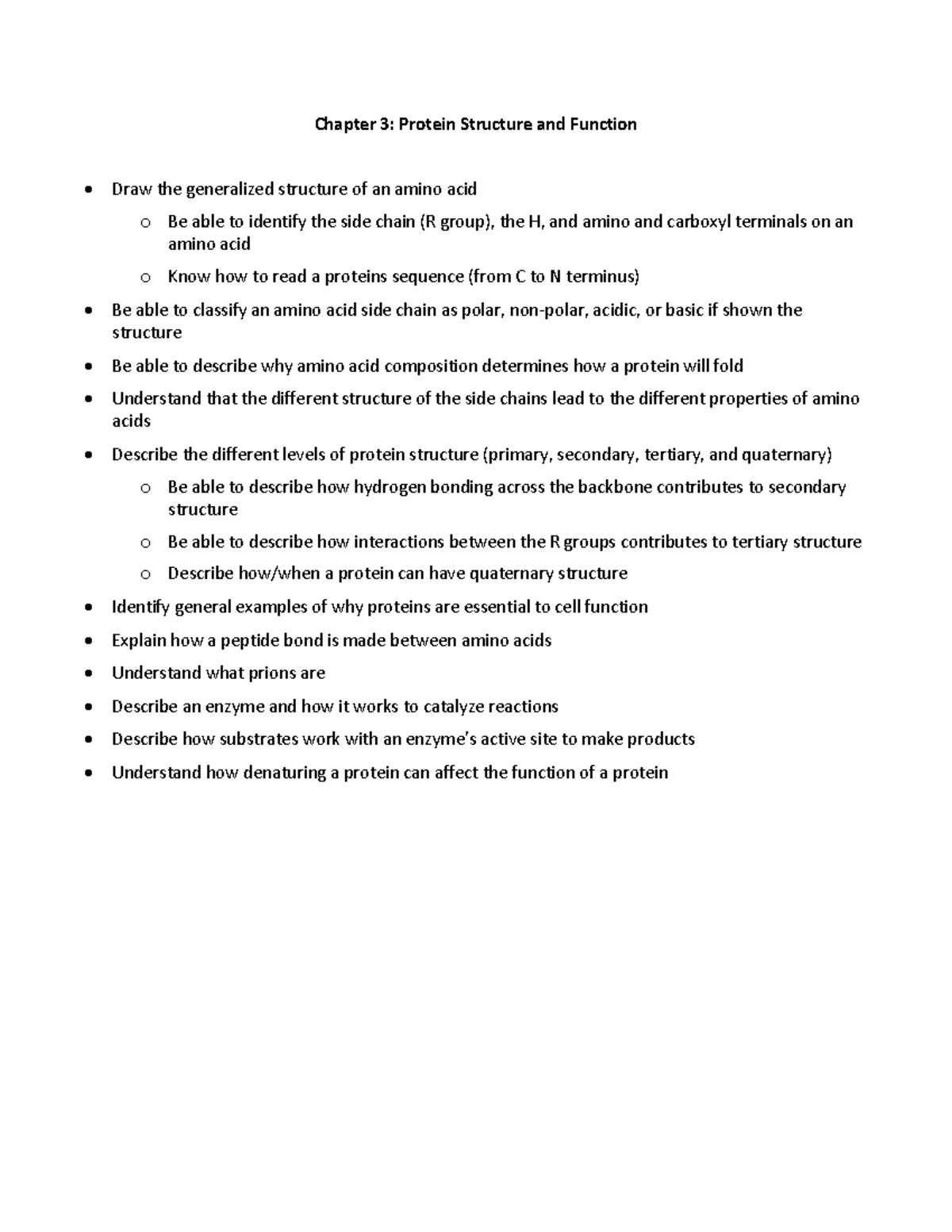 Bio 3: Chapter 3 - Protein Structure & Function Overview - Studocu