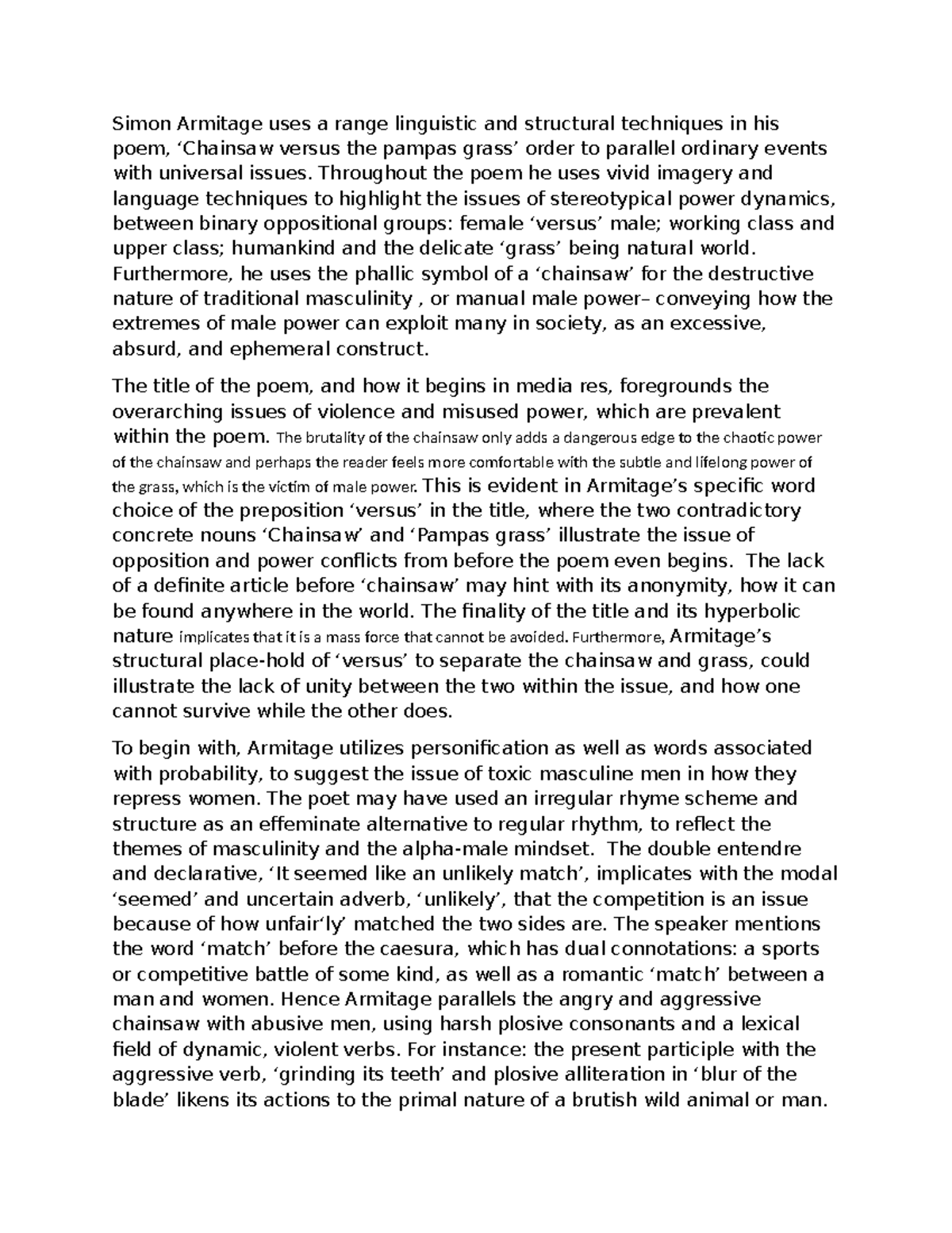 Chainsaw versus the Pampas Grass - English - Simon Armitage uses a ...