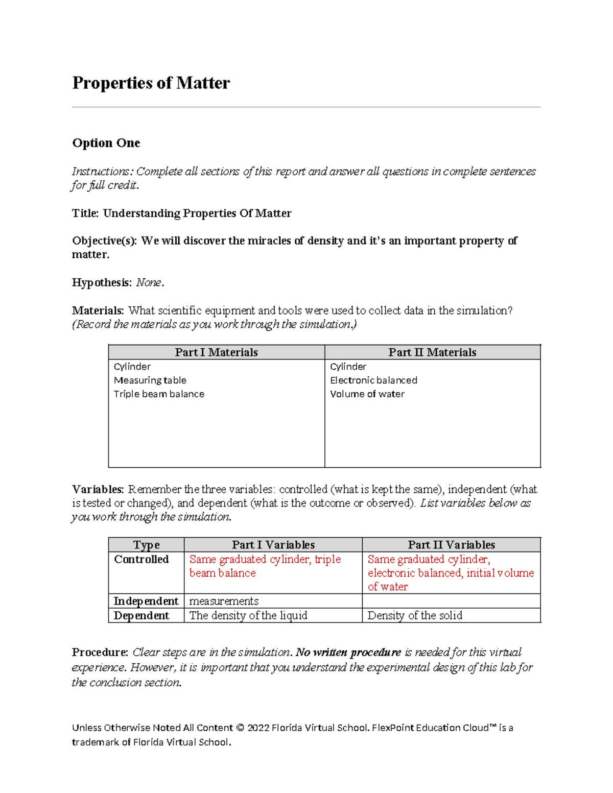 1.07 Properties of Matter Lab Report: Density Analysis and Findings ...