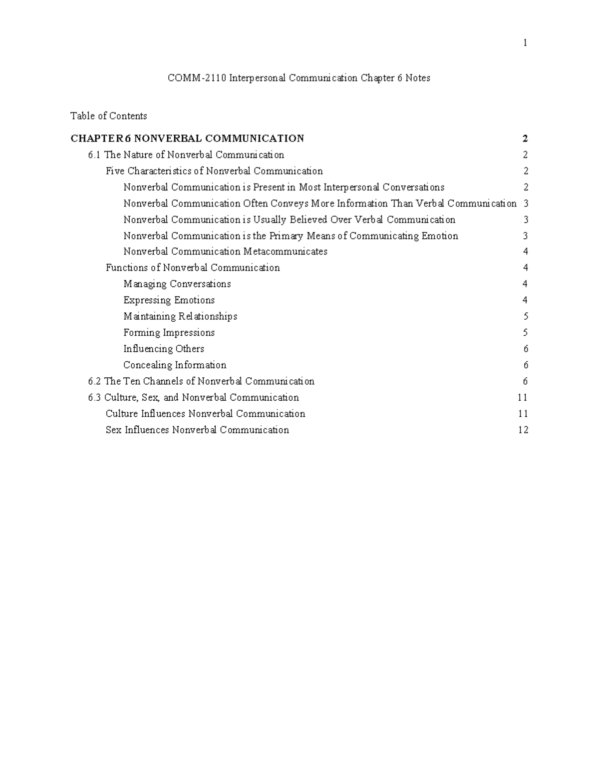 COMM2110 CH6 Notes - COMM-2110 Interpersonal Communication Chapter 6 ...