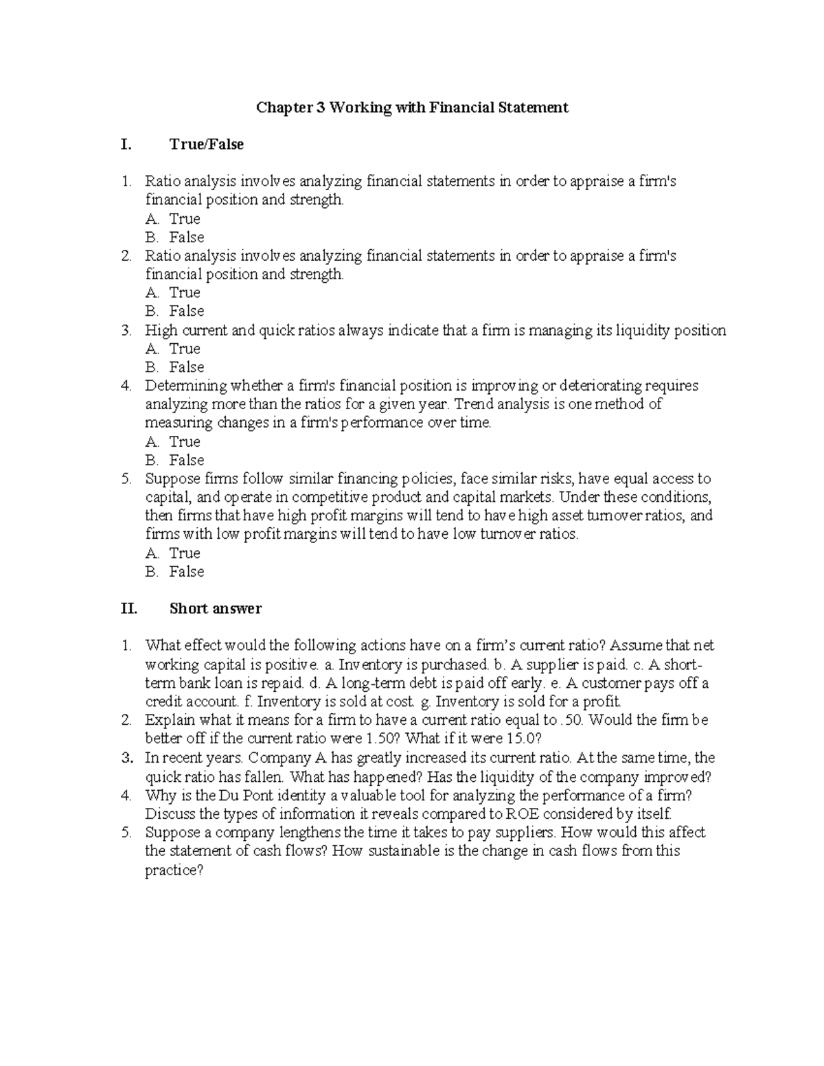 Chapter 3: Analyzing Financial Statements & Ratios - Studocu