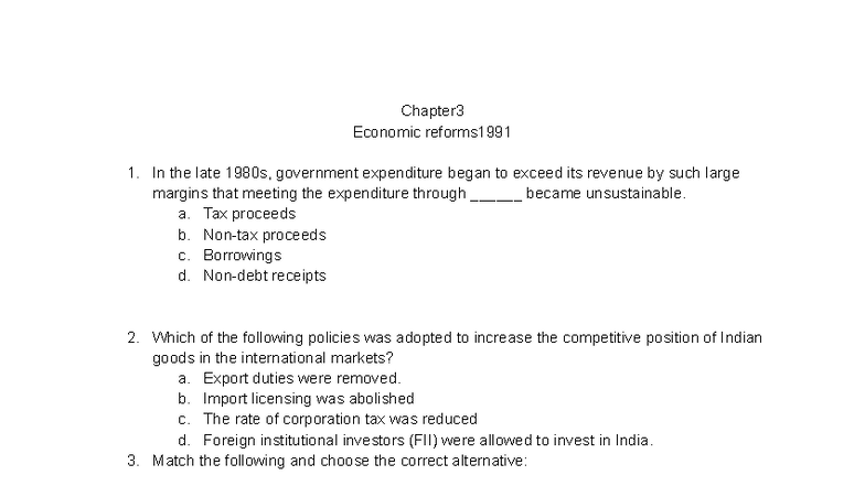 Chapter 3: Economic Reforms 1991 - Key Insights and Analysis - Studocu