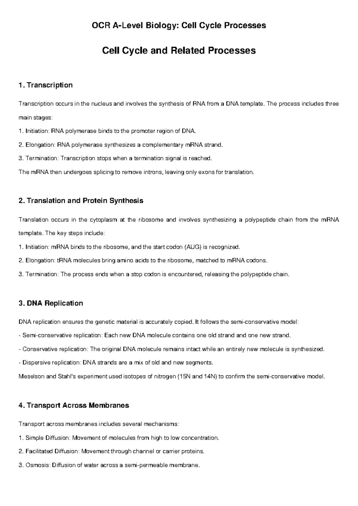 Cell Cycle Processes Summary (OCR Biology) - DNA Replication & Protein ...