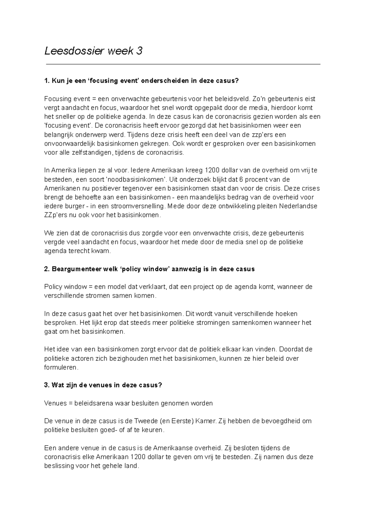 Leesdossier week 3 - Leesvragen - Leesdossier week 3 1. Kun je een ...