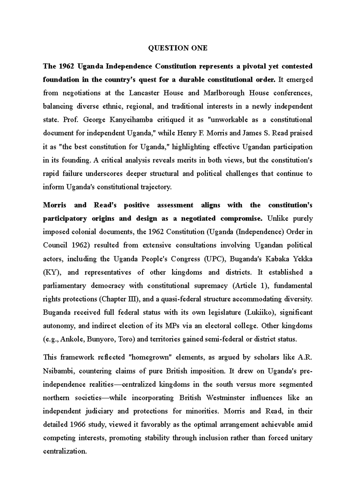 Analysis of the 1962 Uganda Independence Constitution: Challenges and ...