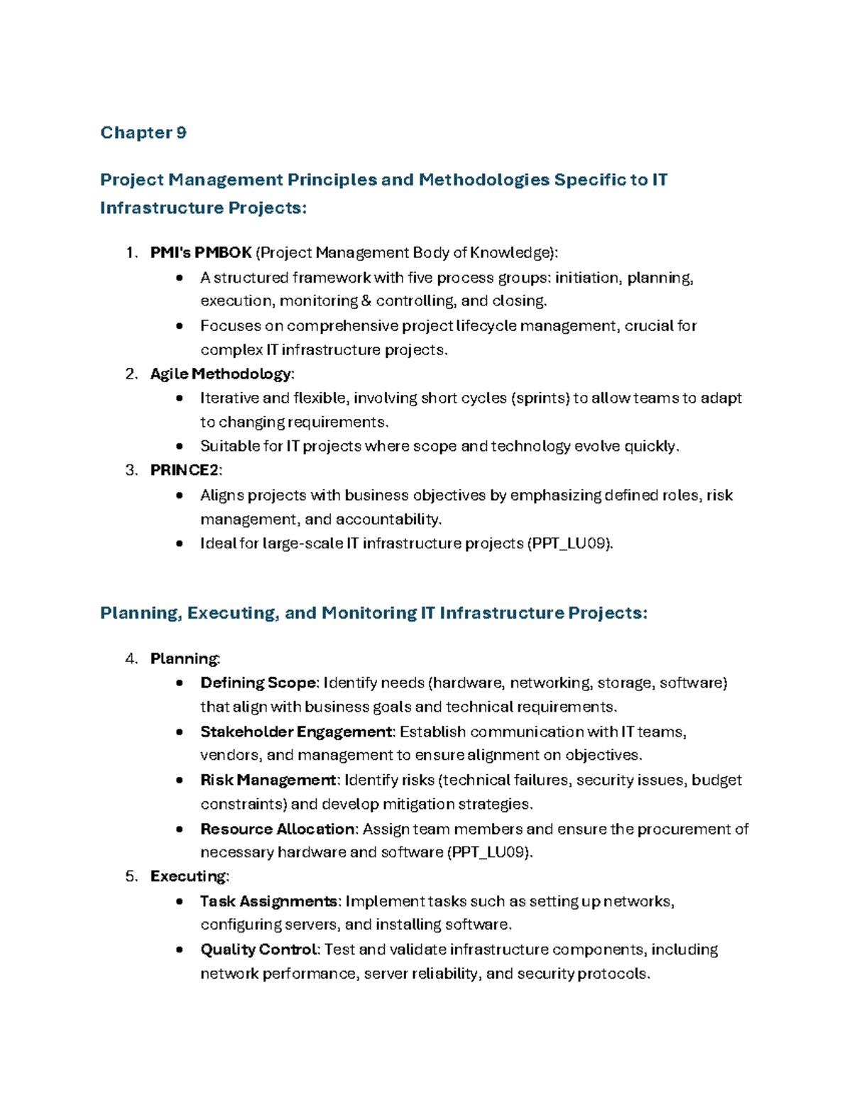 Notes LU6 TO 9 - Chapter 9 Project Management Principles and ...