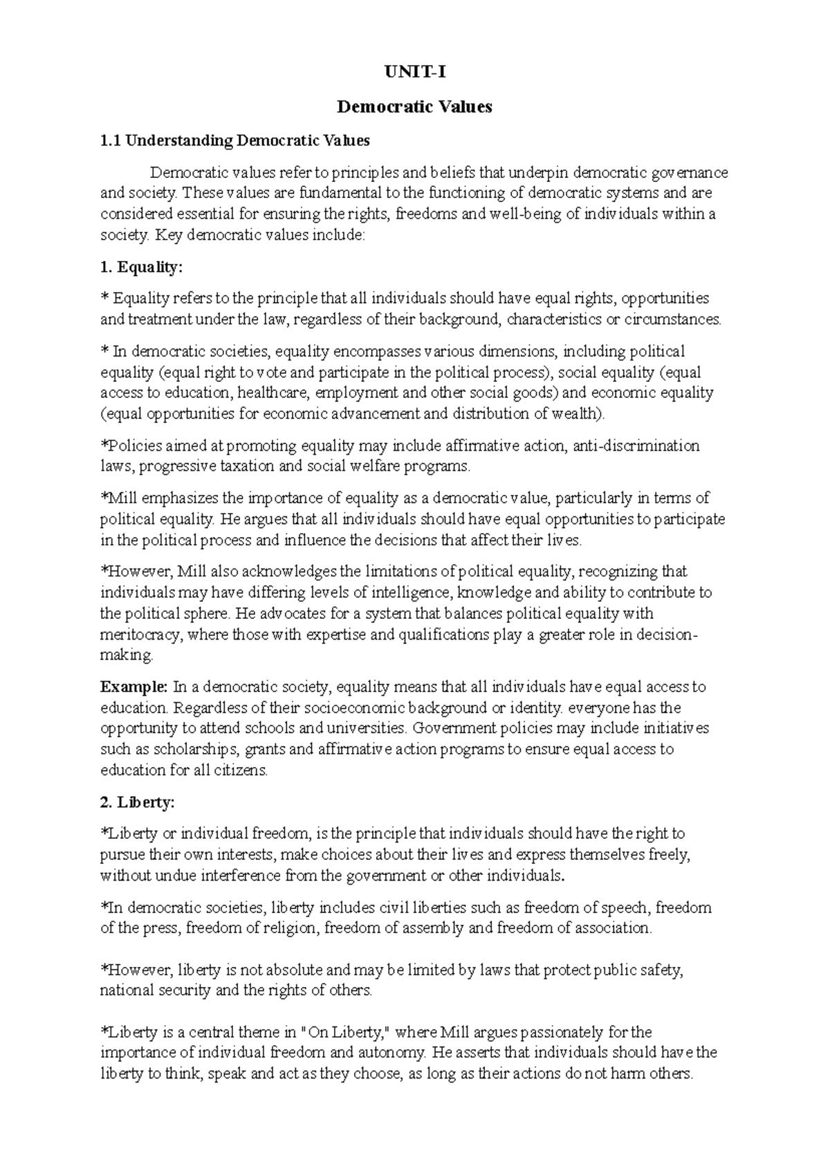 HUMAN VALUES & ETHICS: DEMOCRATIC VALUES UNIT 1 Insights - Studocu