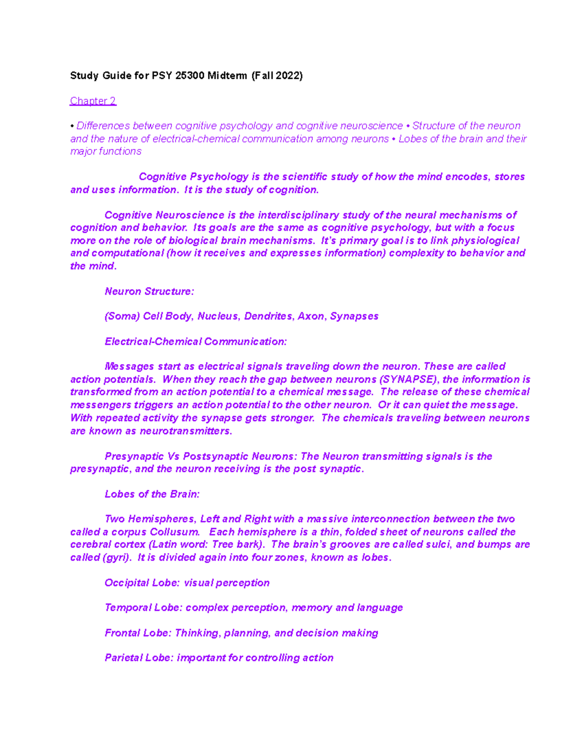 PSY 25300 Midterm Complete Study Guide: Key Concepts and Topics - Studocu