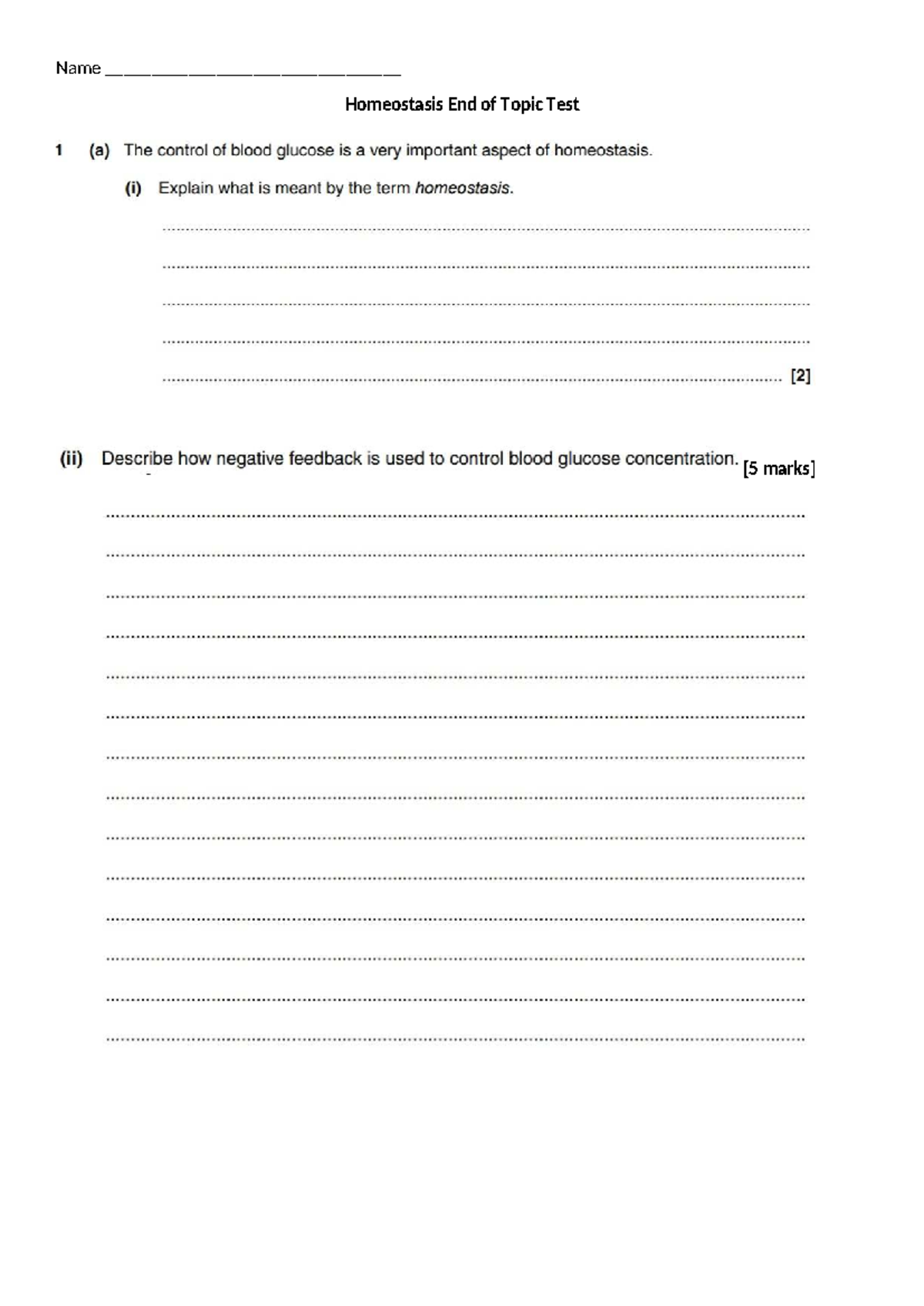 Homeostasis End of Topic Test Review Q2-Q5 - Studocu
