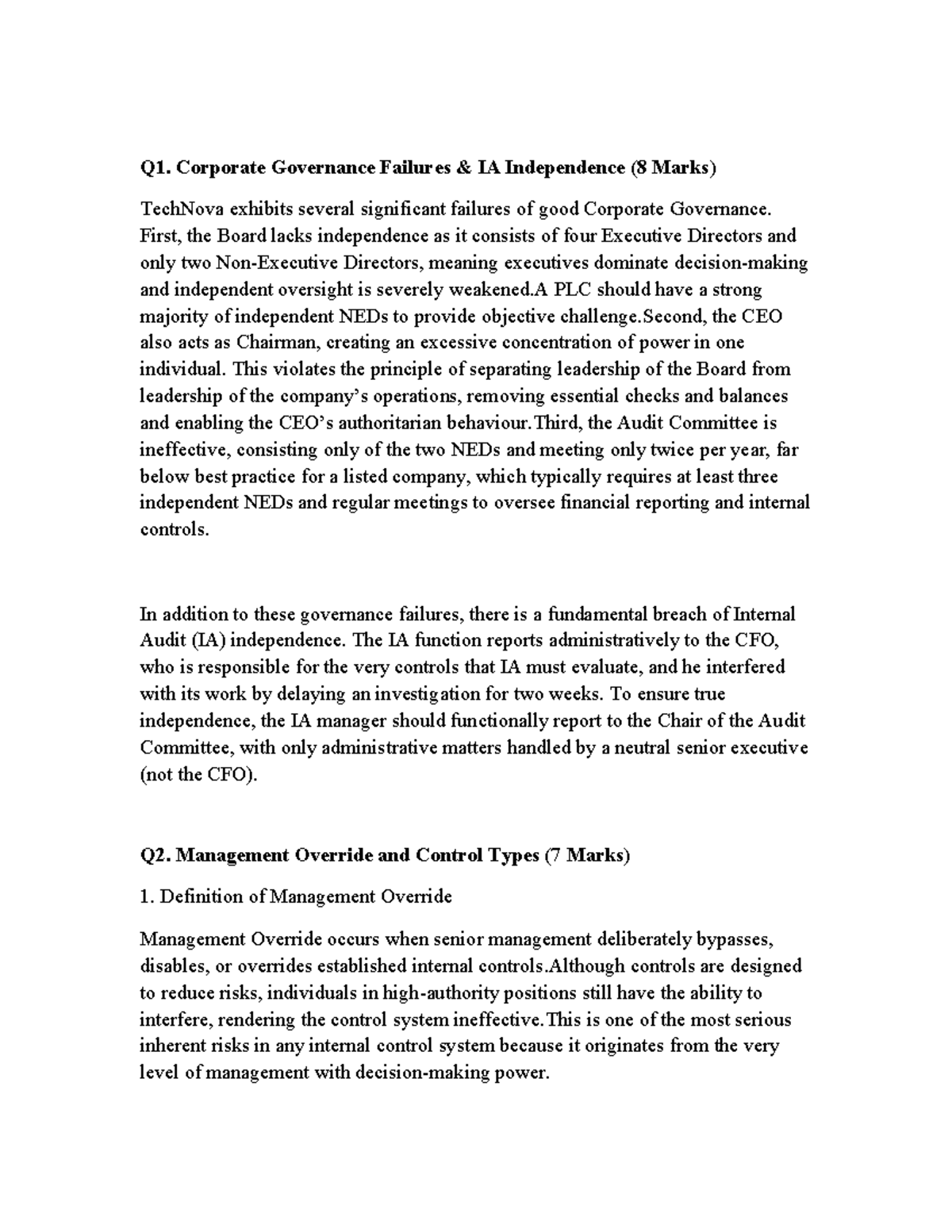 Case Study 2: Corporate Governance Failures & Management Override IA ...