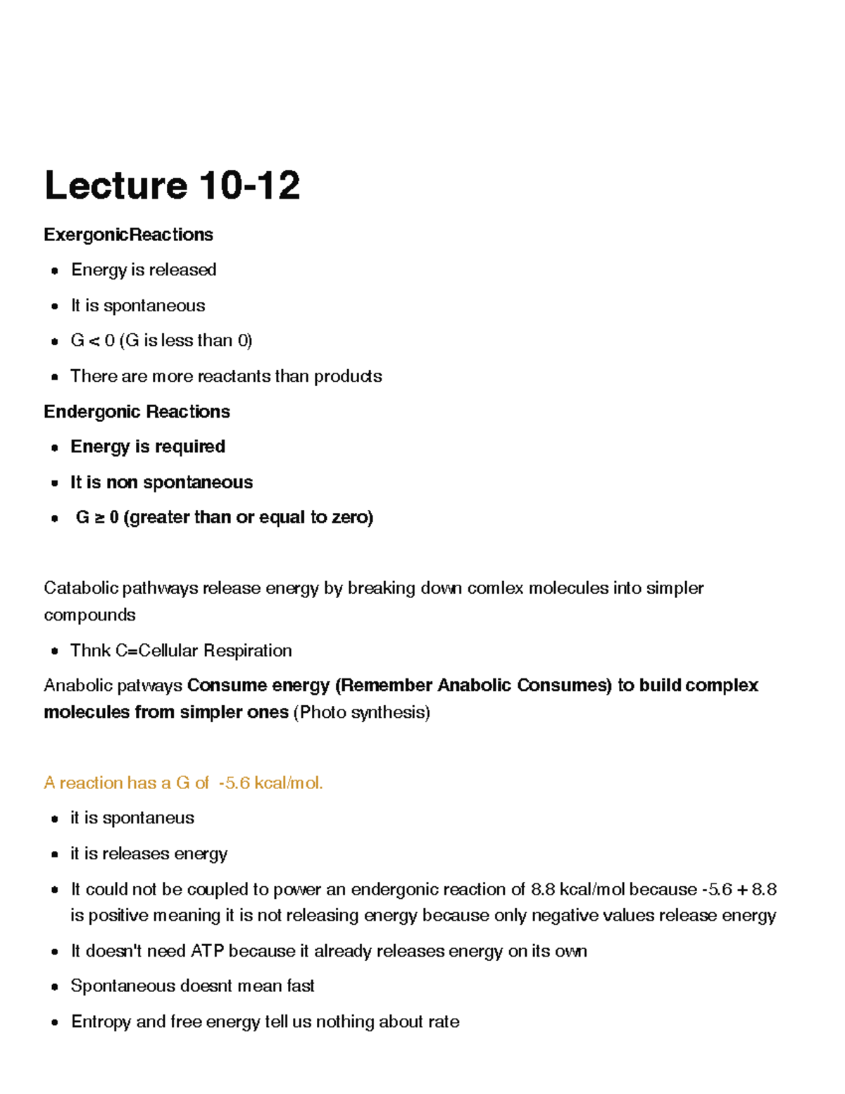 Lecture 10-12: Exergonic & Endergonic Reactions in Cellular Respiration ...