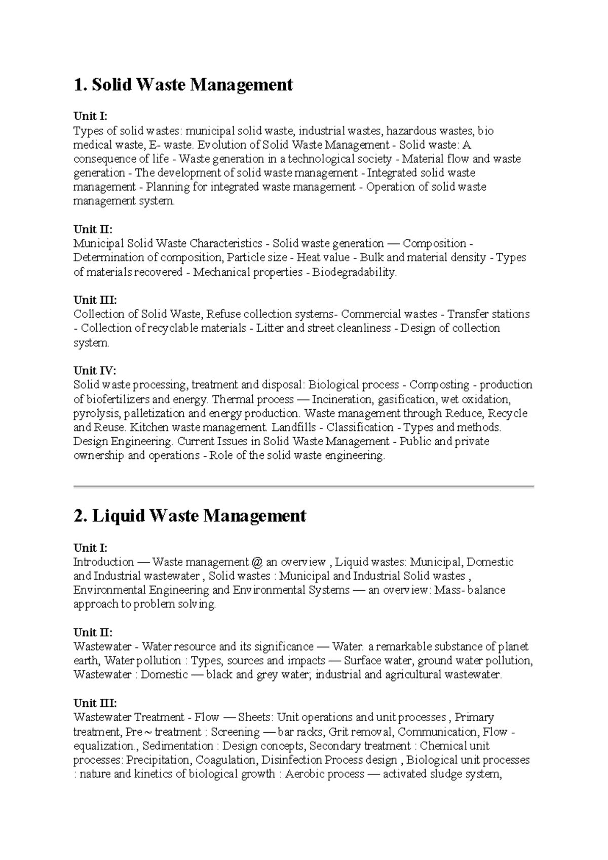 Solid Waste & Liquid Waste Management Syllabus (ENG 101) - Studocu