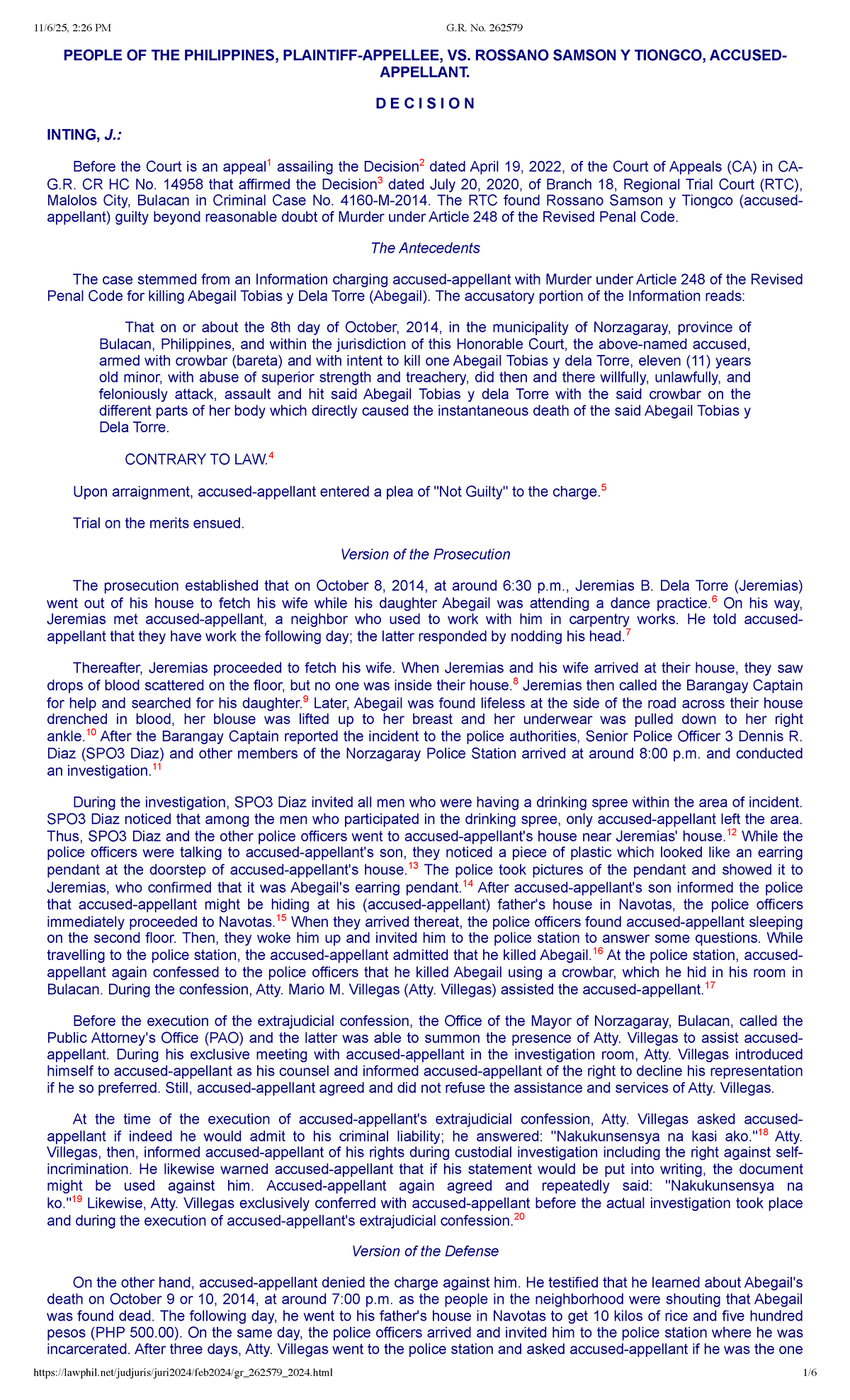 G.R. No. 262579: People v. Samson - Murder Case Decision Analysis - Studocu