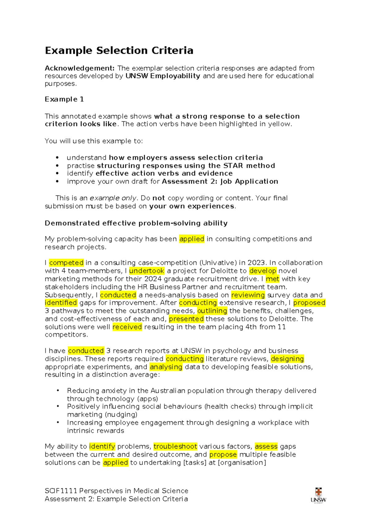 Selection Criteria Responses for Assessment 2: Job Application - Studocu