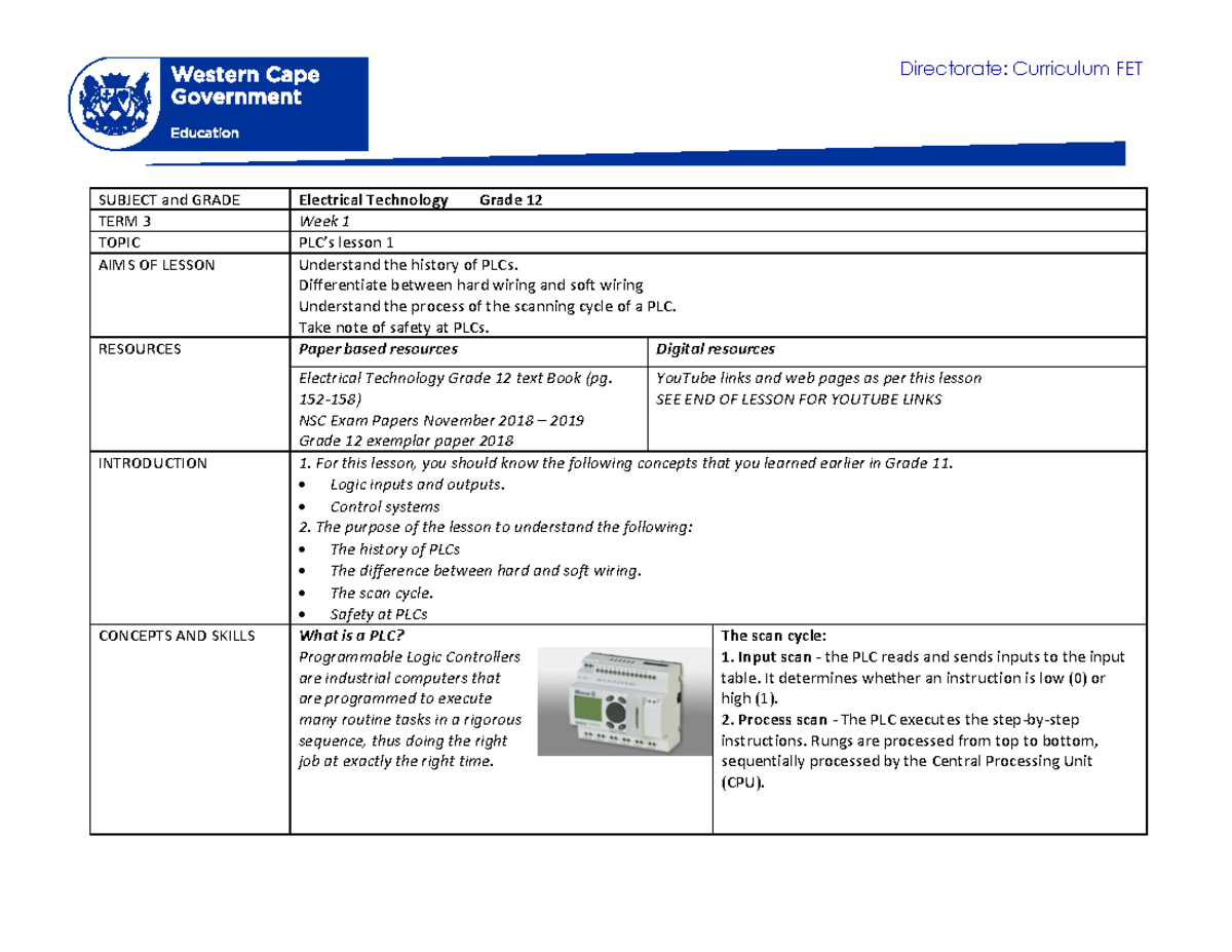 Electrical Technology Grade 12 Term 3 Week 1 2020 - Directorate ...
