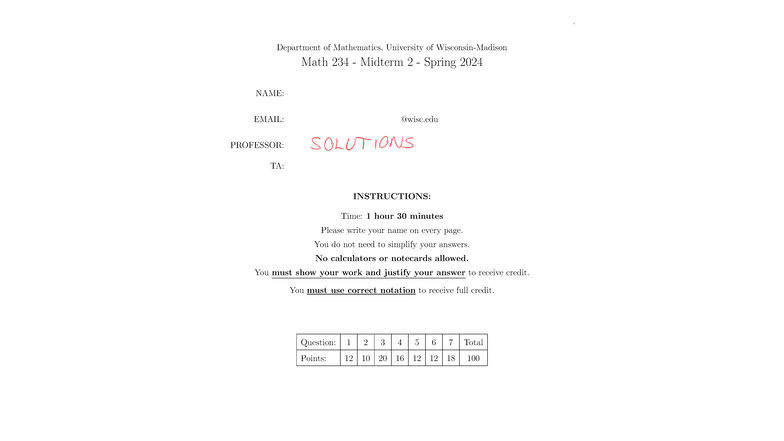Math 234 Midterm 2 Solutions - Spring 2024 - Studocu