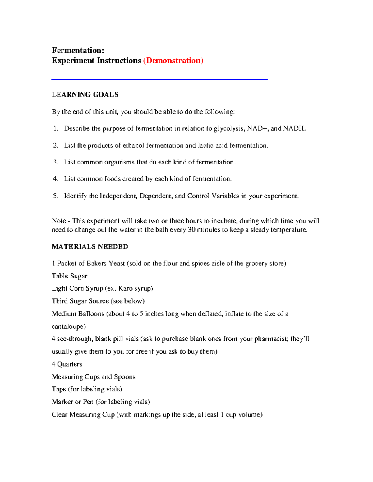 Fermentation Experiment 20: Yeast & Sugar Sources Overview - Studocu
