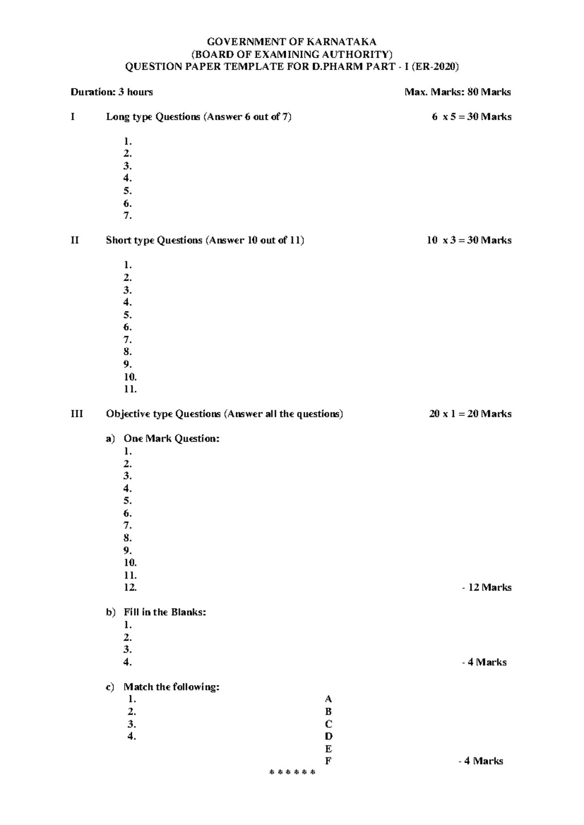 D.Pharma Part I Exam Question Paper Pattern (ER 2020) - Studocu