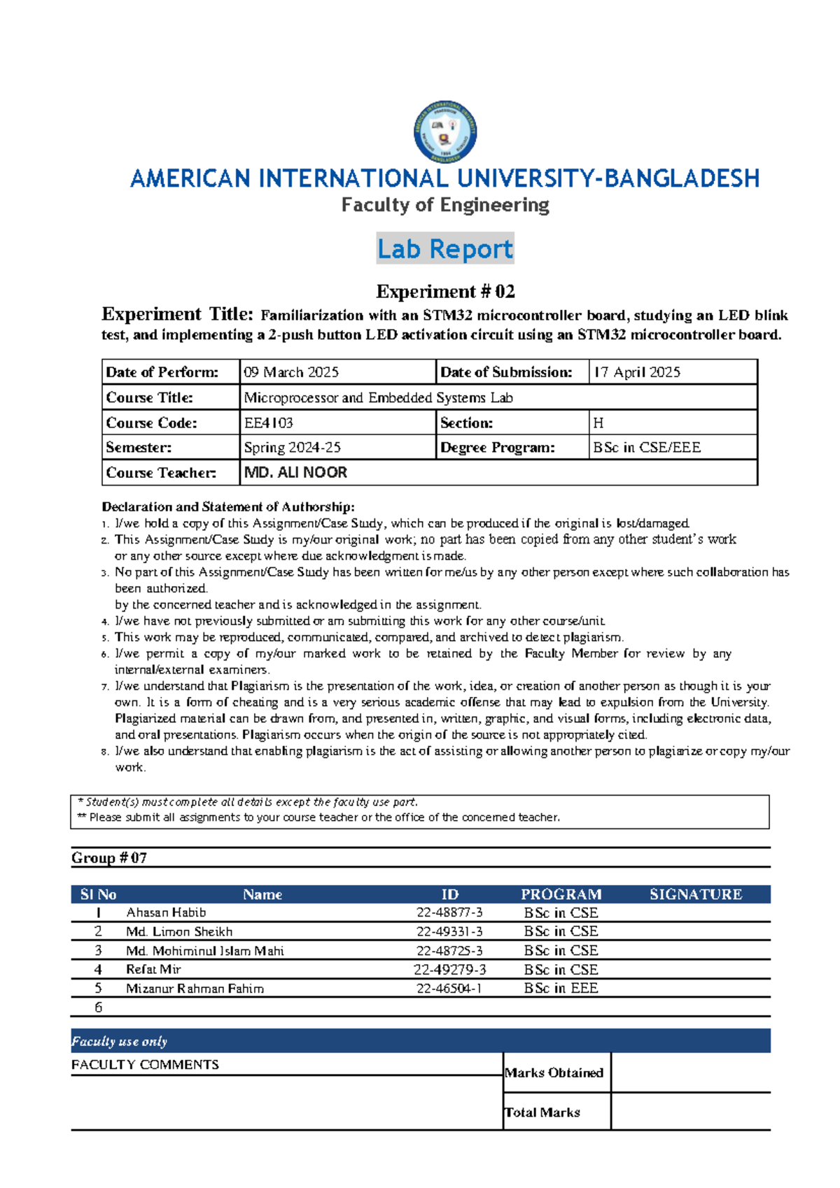 EE4103 Microprocessor Lab Report: STM32 LED Control Experiment 2 - Studocu
