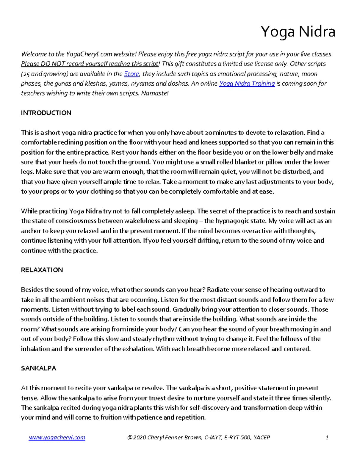 Free yoga nidra script - Please DO NOT record yourself reading this ...