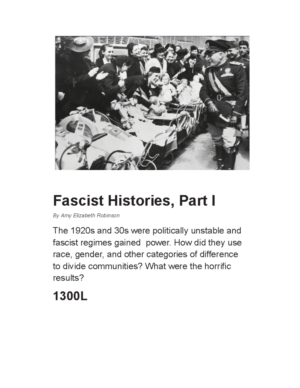 Fascist Histories 1300L: Exploring Ideologies of the 1920s and 30s ...