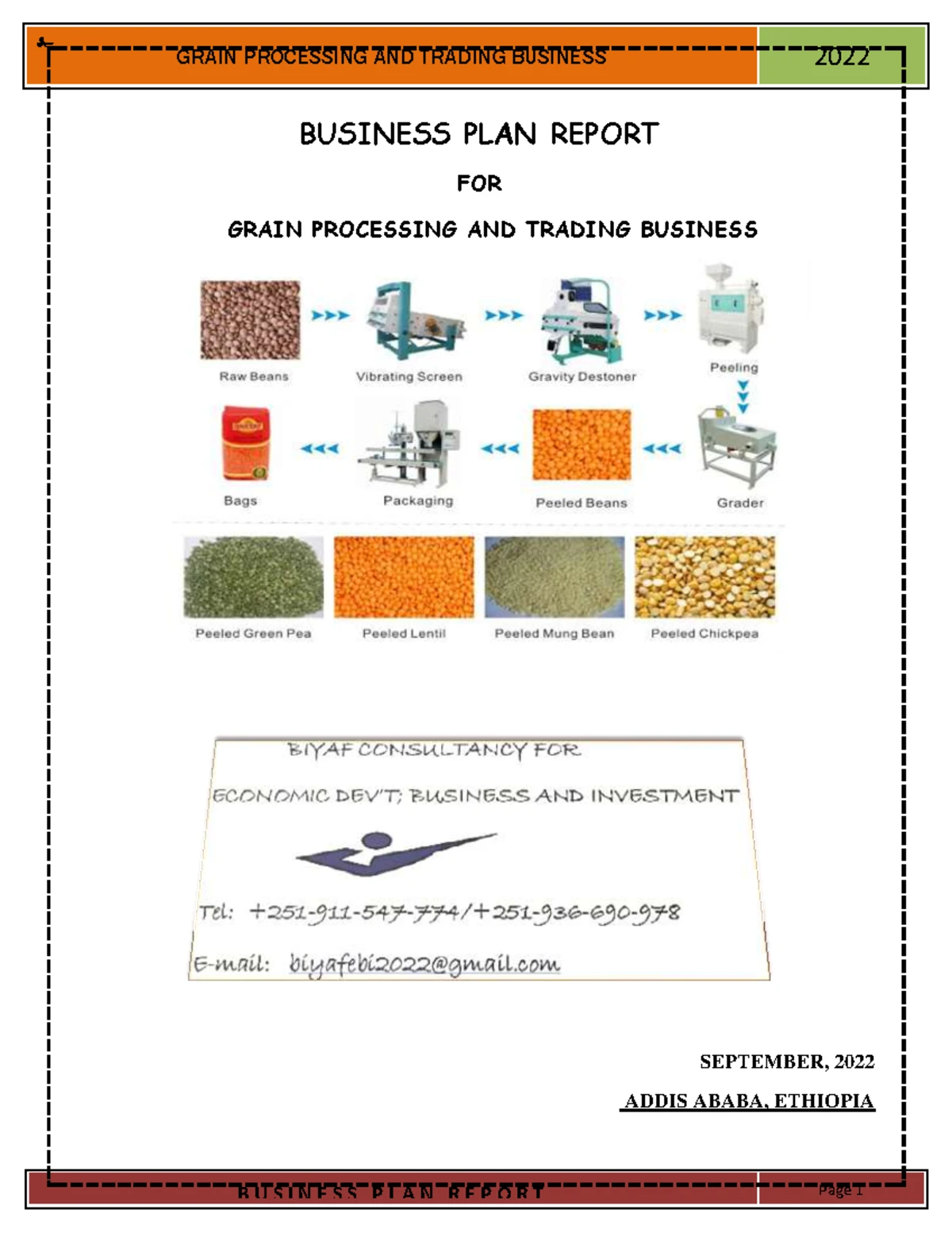 Grain Processing Business PLAN - BUSINESS PLAN REPORT FOR GRAIN PROCESSING AND TRADING BUSINESS ...