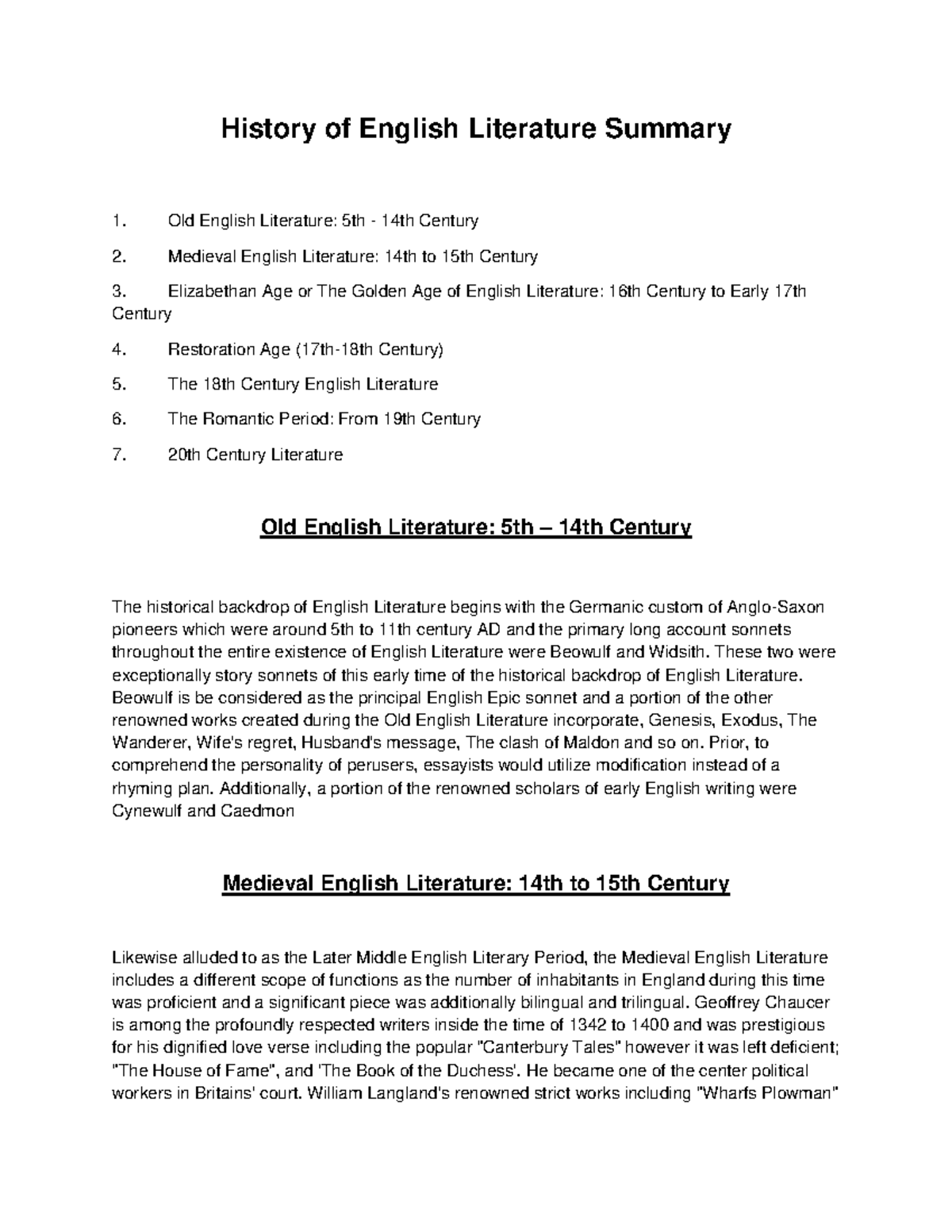 History of English Literature complete notes - History of English ...