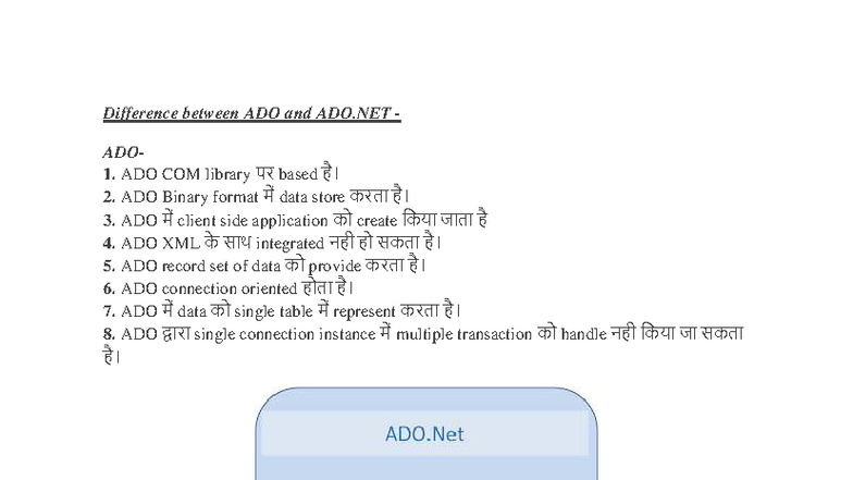 Difference between ADO and ADO.NET: Key Features and Comparisons - Studocu