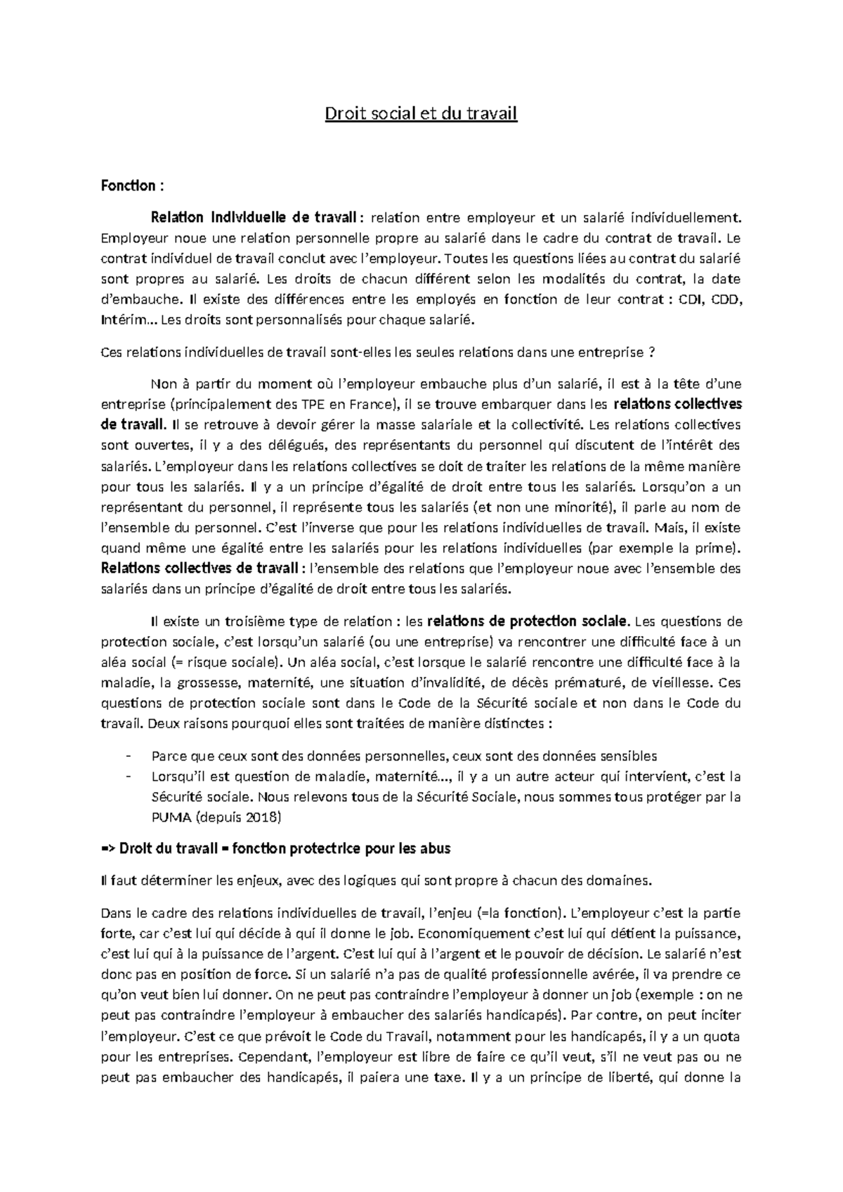 Droit social et du travail - Droit social et du travail Fonction ...