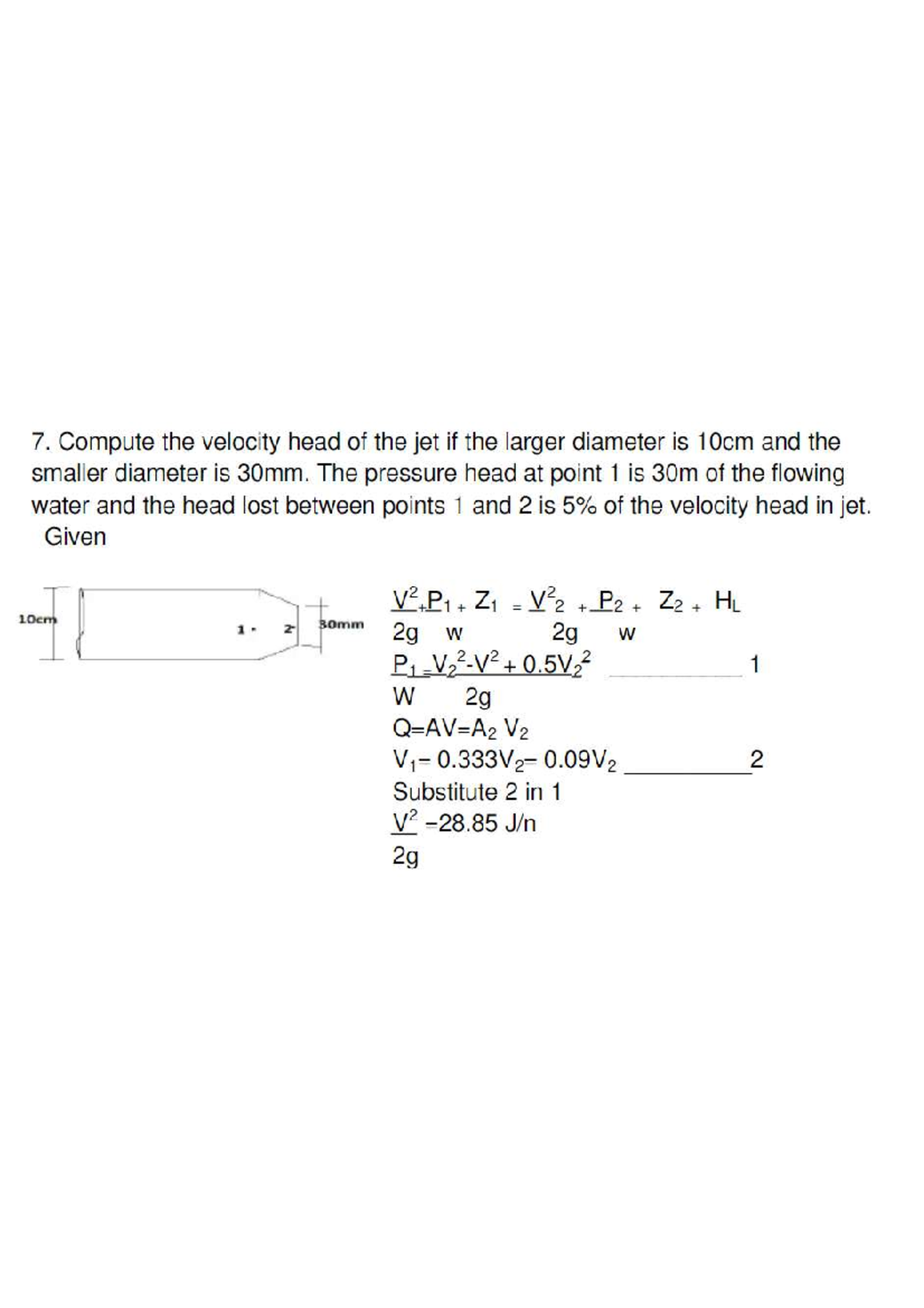 Fluid Mechanics Problem Set - MZND 101: Velocity Head & Discharge Calculations - Studocu