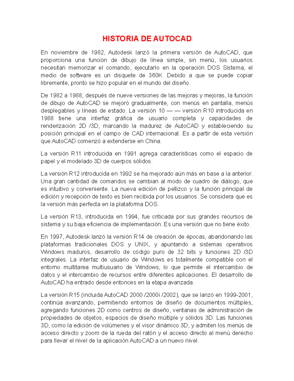 Historia DE Autocad - HISTORIA DE AUTOCAD En noviembre de 1982 ...