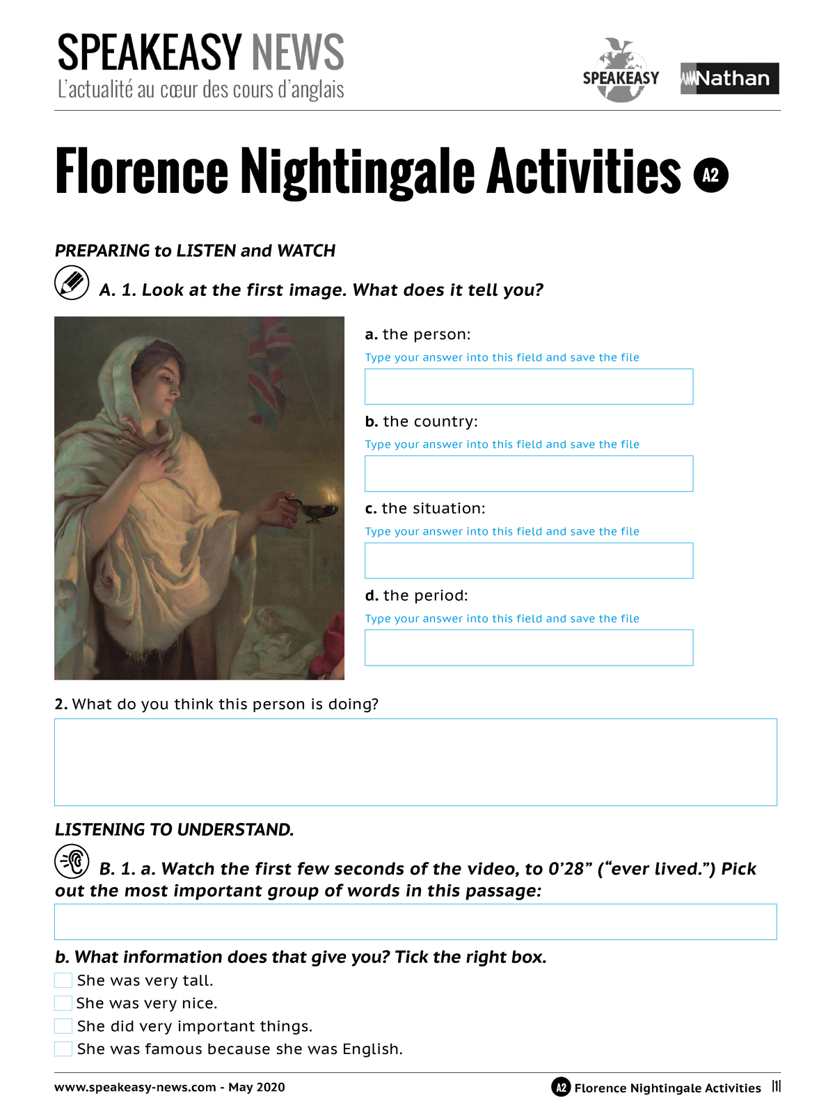 A2 Florence Nightingale Activities: Listening & Video Tasks - Studocu
