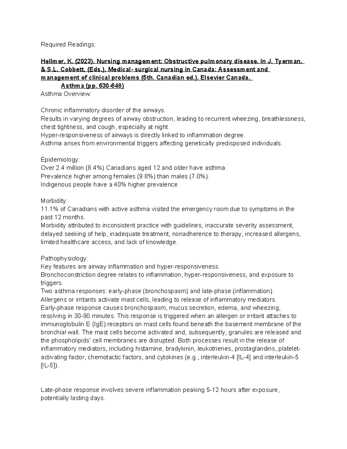 Nursing 2NN3 Case Study: Asthma & COPD Management Readings - Required ...