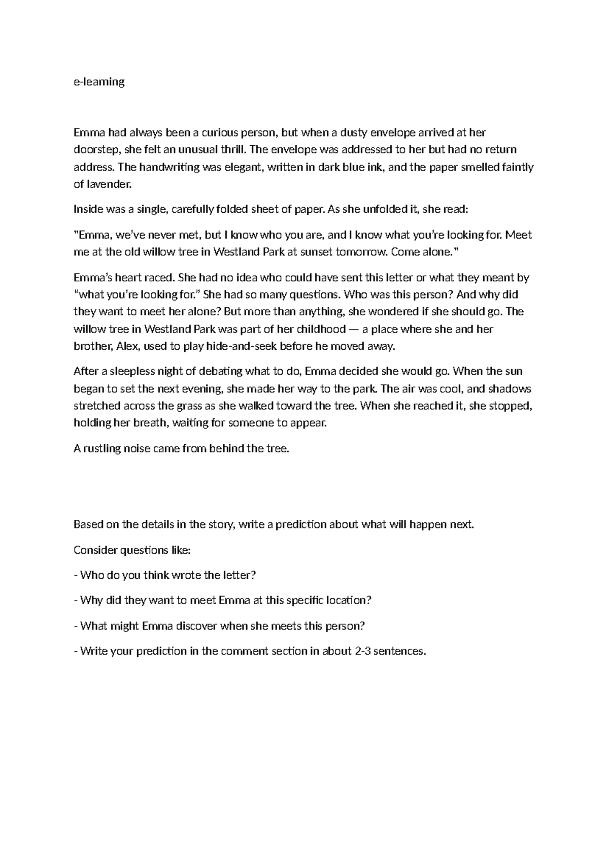 Reading Prediction Skills: Analyzing Emma's Mysterious Letter - Studocu